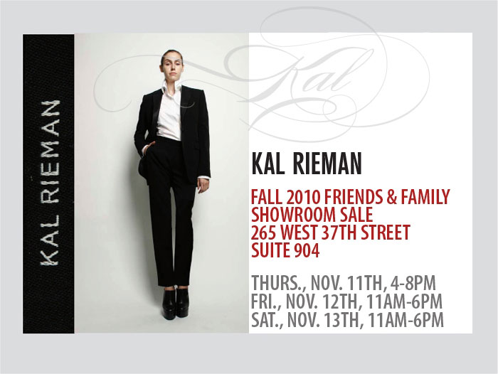 New York Sample Sales - Kal Rieman Fall 2010 Friends & Family Sale